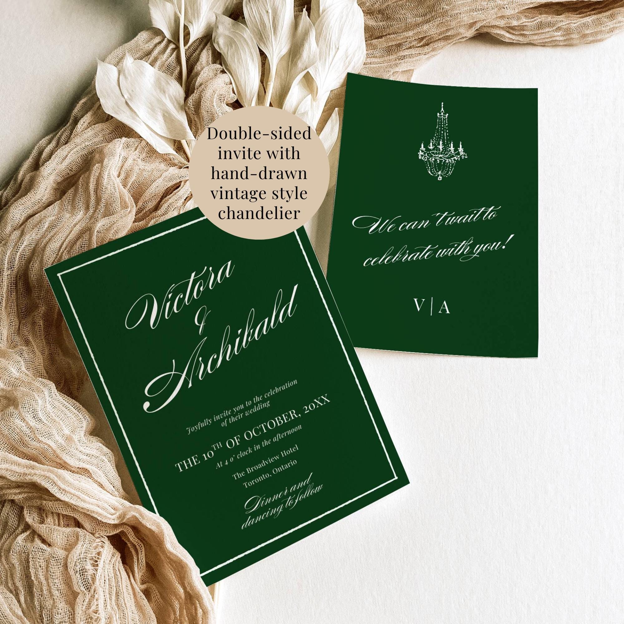 Retro Green Stripes Wedding Invitation, Old Money Invitation Suite ...