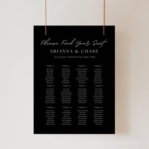 Minimal Black Seating Plan Template, Wedding Seating Chart 12 Tables ...