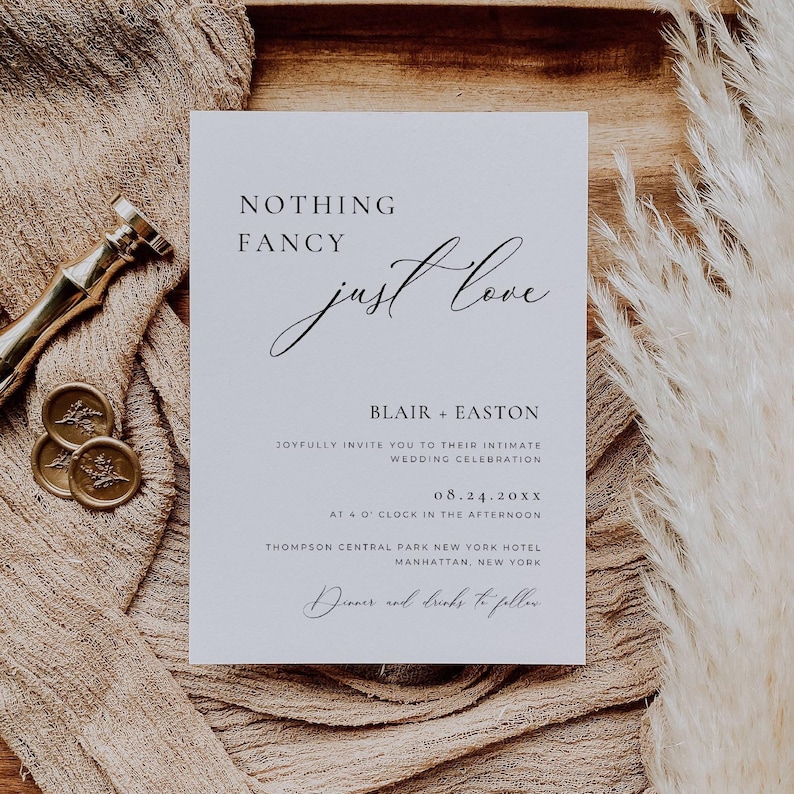 Intimate Wedding Invitation Template, Modern Intimate Ceremony Invite ...