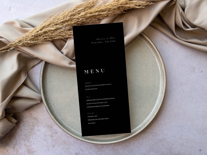 Modern Script Black Wedding Dinner Menu Black and White Menu - Etsy