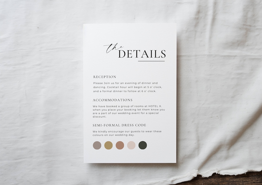 Detail Card Wedding Attire, Color Palette Detail Card, Guest Dress Code ...