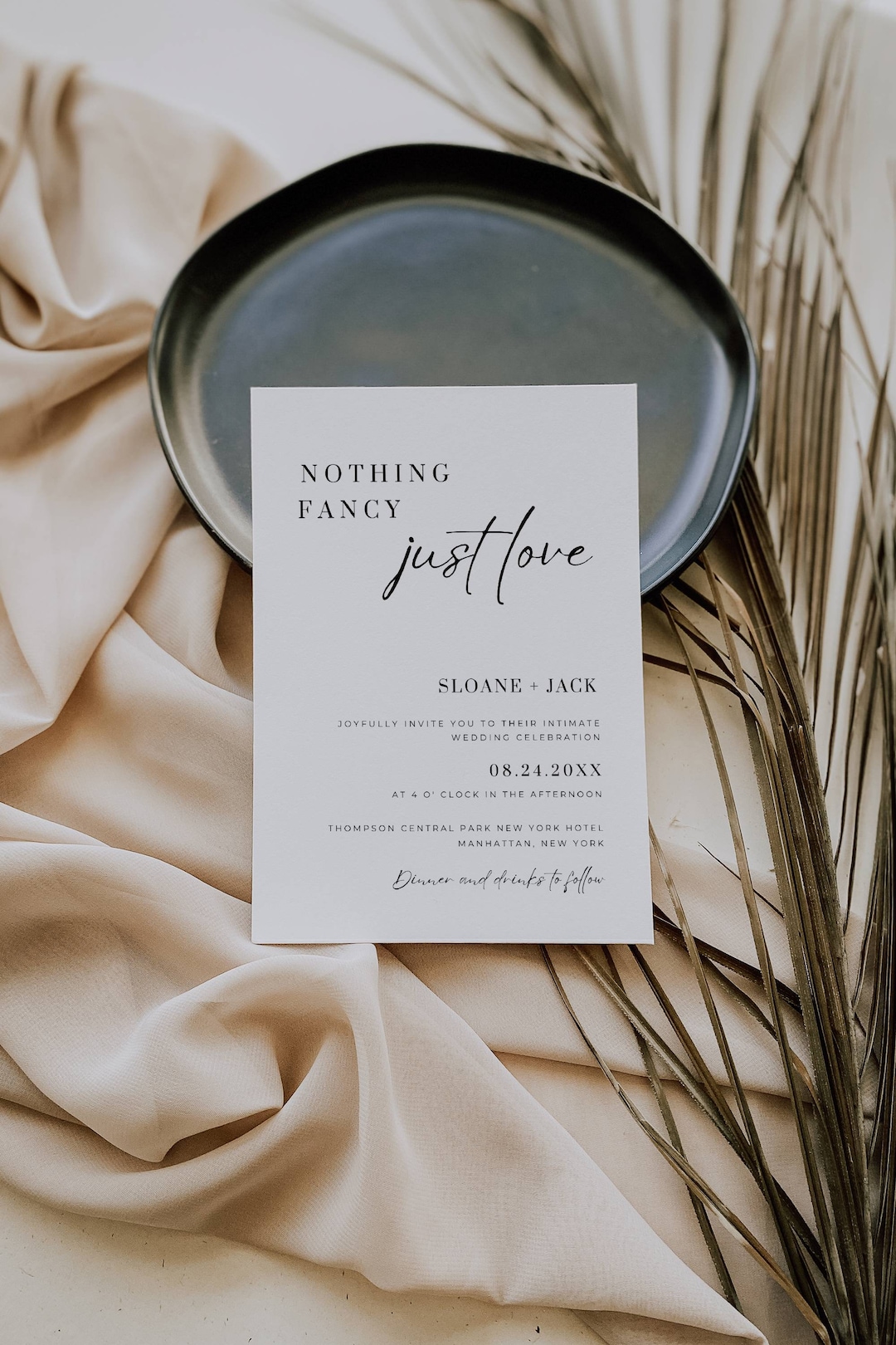 Intimate Wedding Invitation Template, Minimal Small Ceremony Invite ...