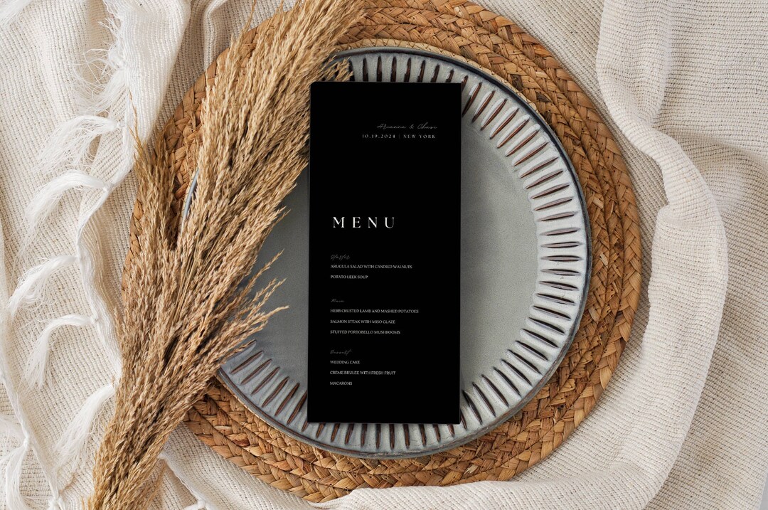 Modern Script Black Wedding Dinner Menu Black and White Menu - Etsy