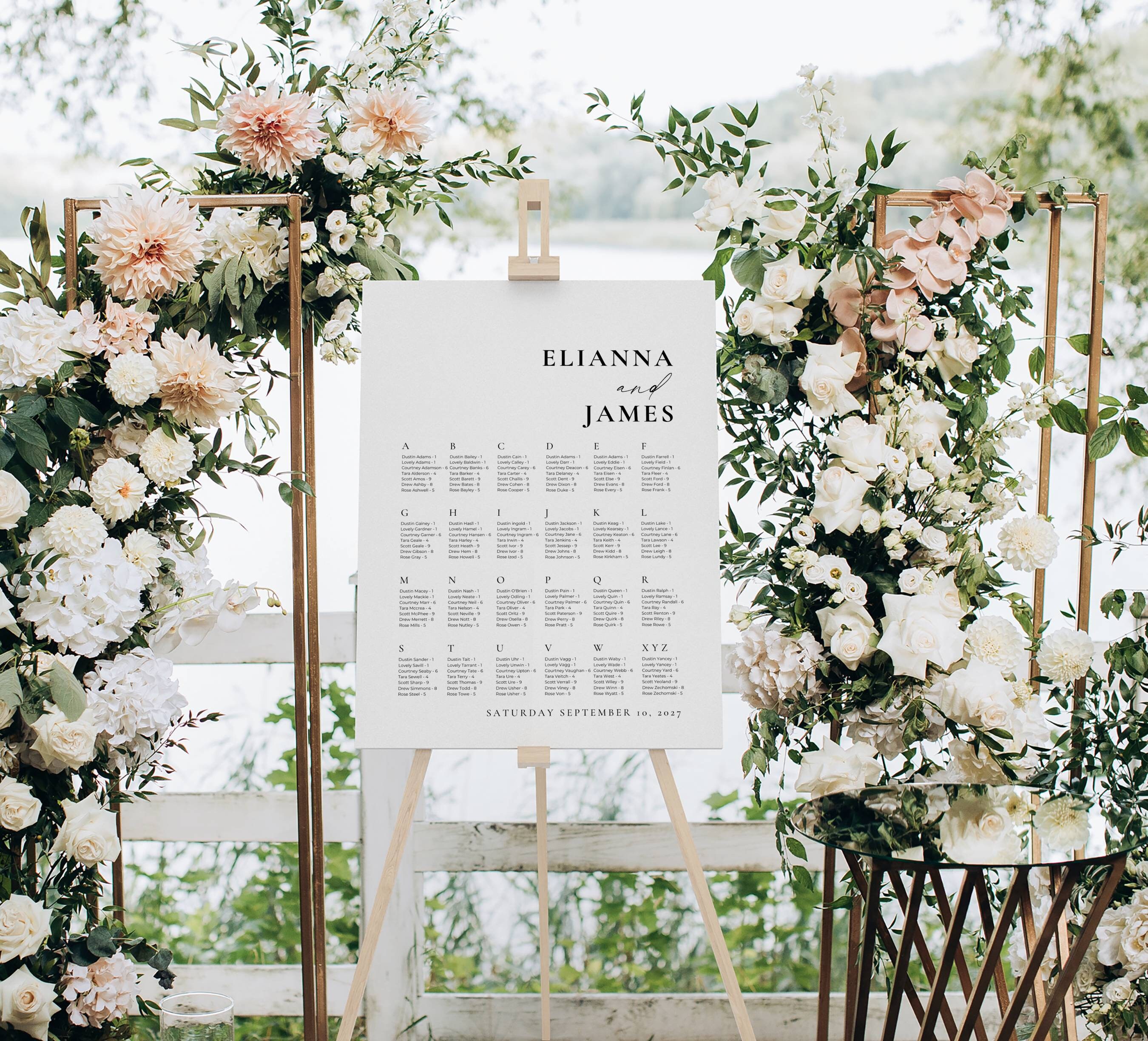 Seating Chart for Wedding by Alphabet, Alphabetical Seating Chart ...