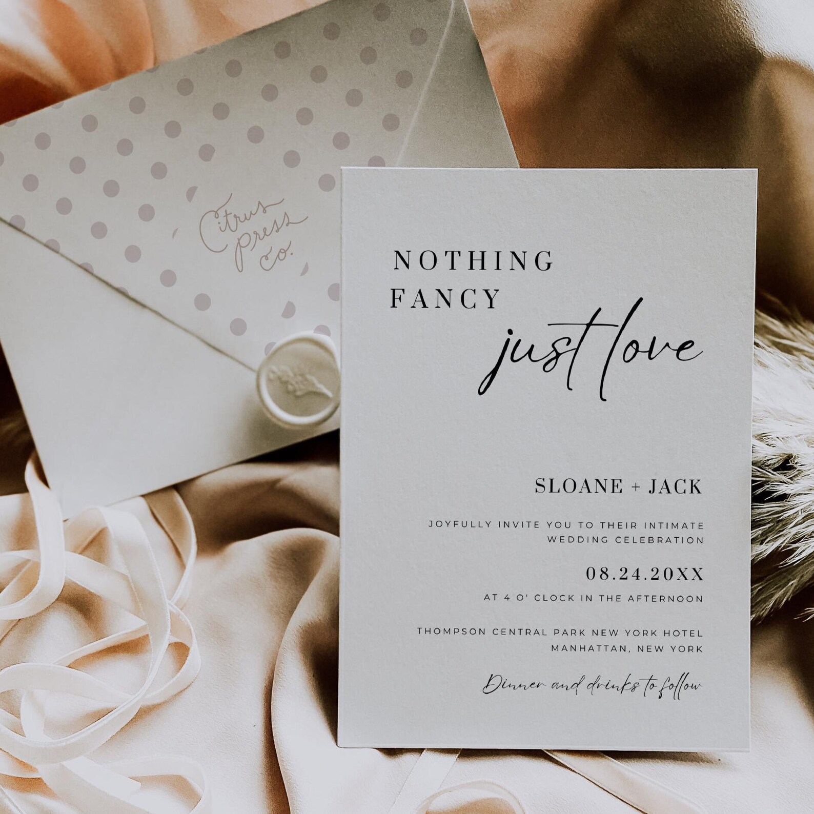 Intimate Wedding Invitation Template, Minimal Small Ceremony Invite ...