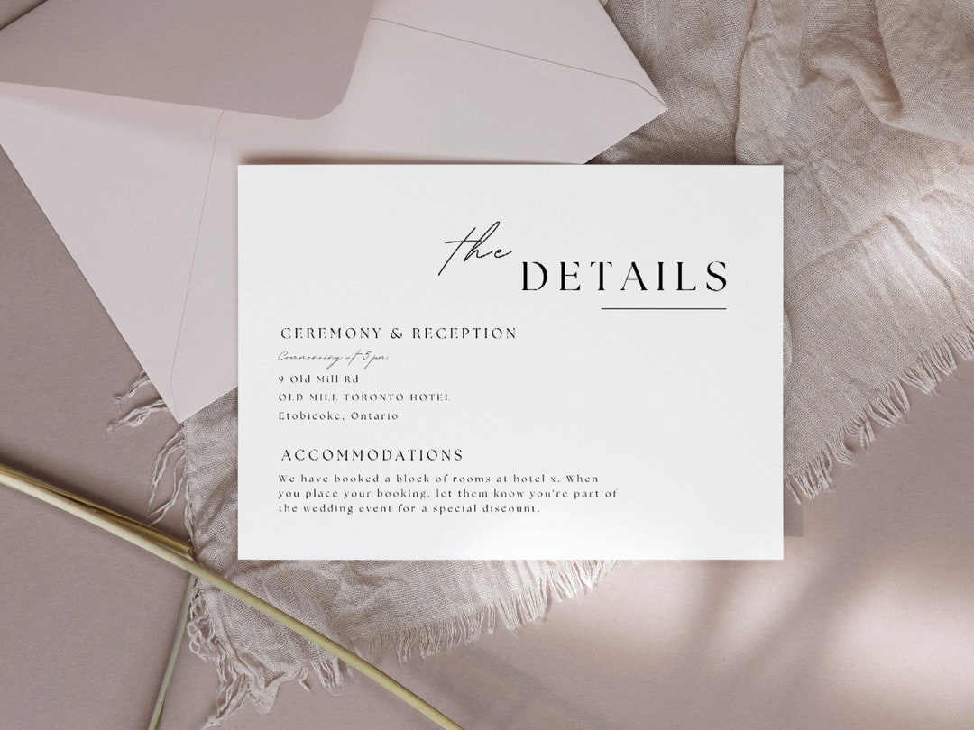 Modern Wedding Details Card Template | Editable Invitation Insert Card ...