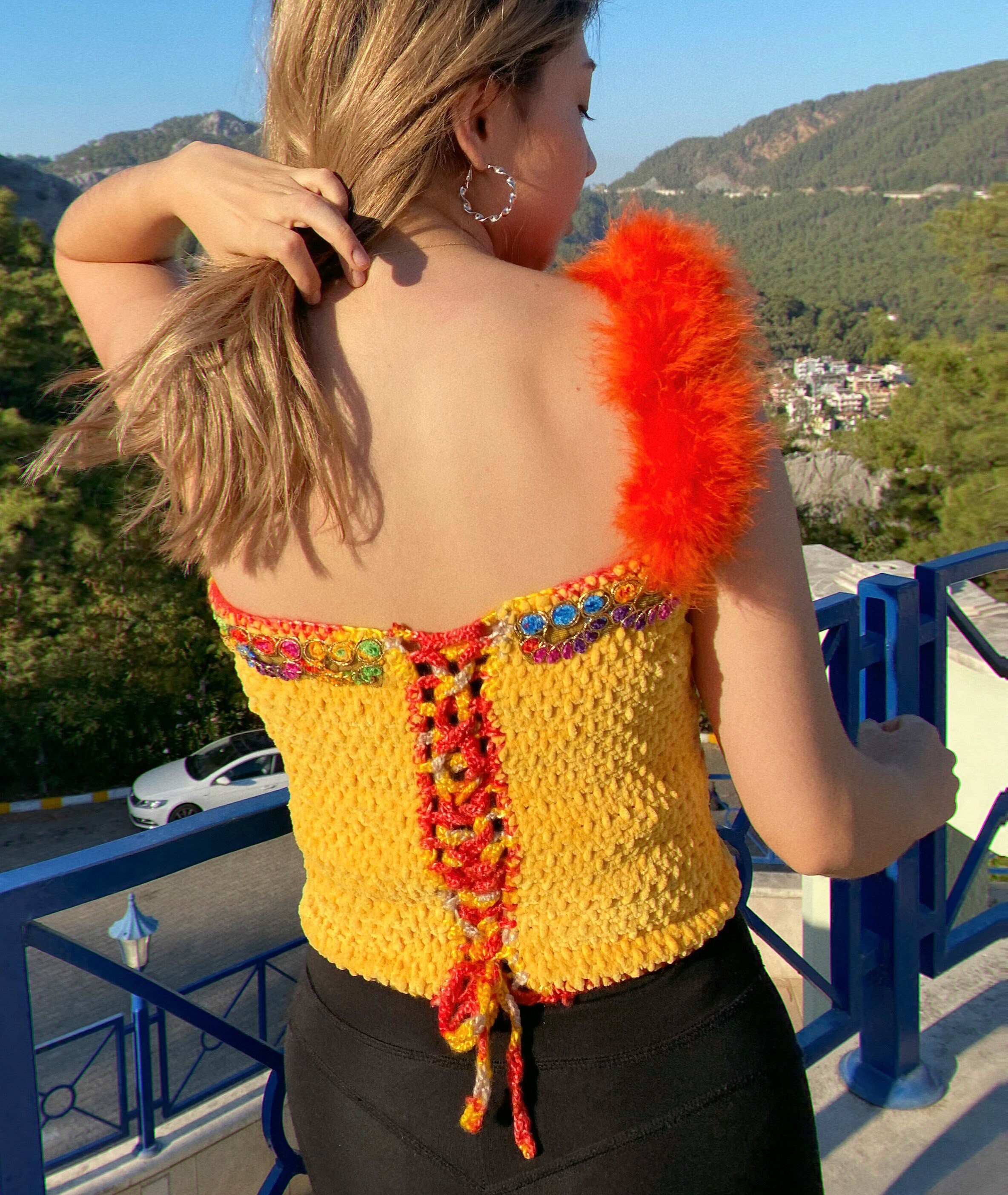 Yellow Funky Crop Top Feathered One Shoulder Top - Etsy