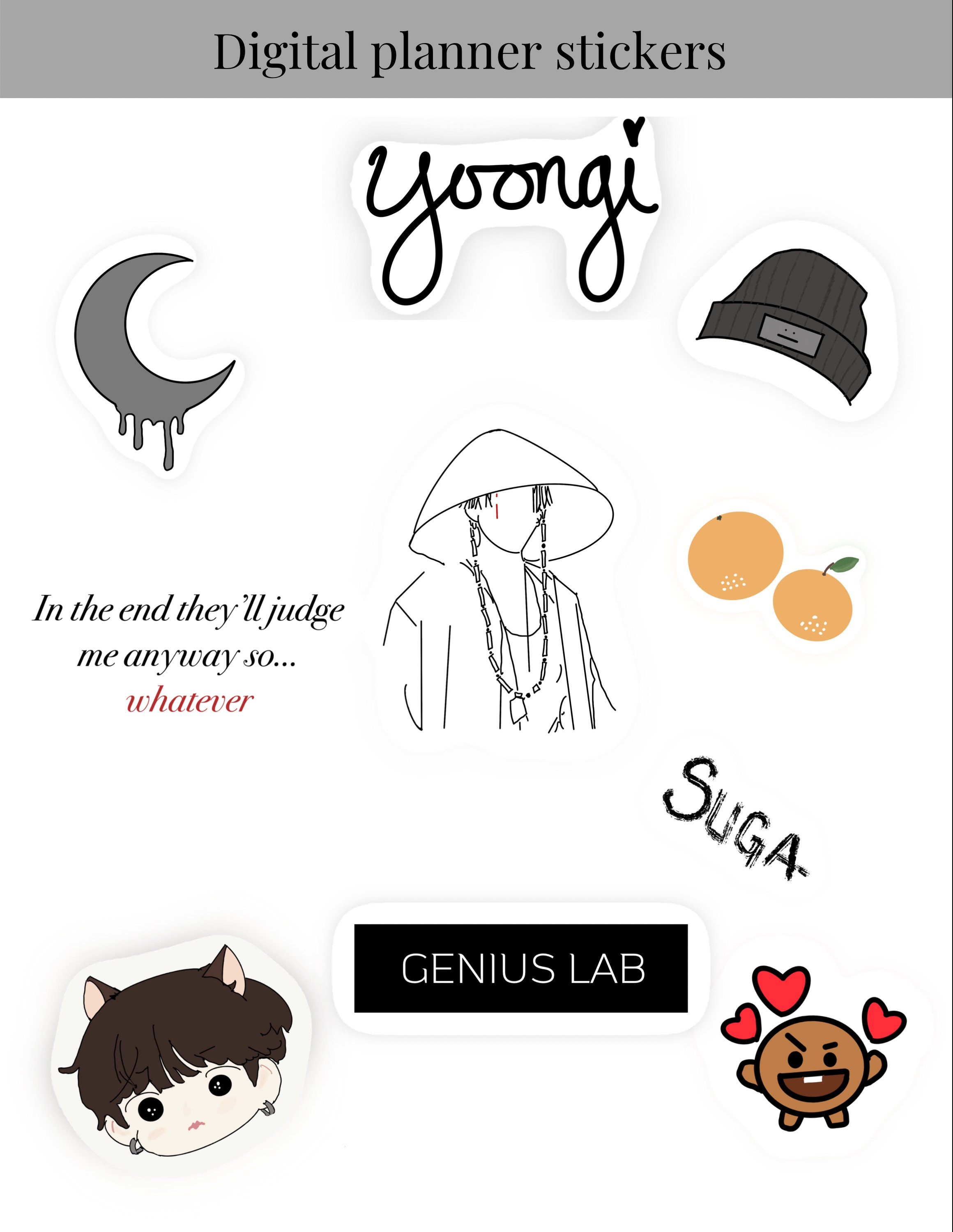 Yoongi Digital Planner Stickers - Etsy