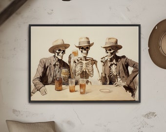 Wild West Remains / Retro Skeleton Cowboy Art, Western Wall Art, Cowboy ...
