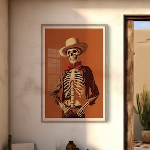 Bony Bandit / Retro Skeleton Cowboy Art, Western Wall Art, Cowboy Retro ...