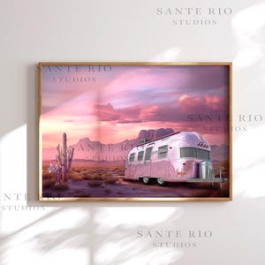Pink Desert Airstream Art Print / Western Wall Art, Vintage Home Decor ...