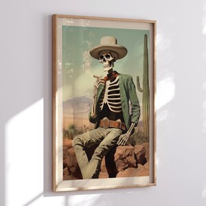 Cigar Trails / Retro Skeleton Cowboy Art, Western Wall Art, Cowboy ...