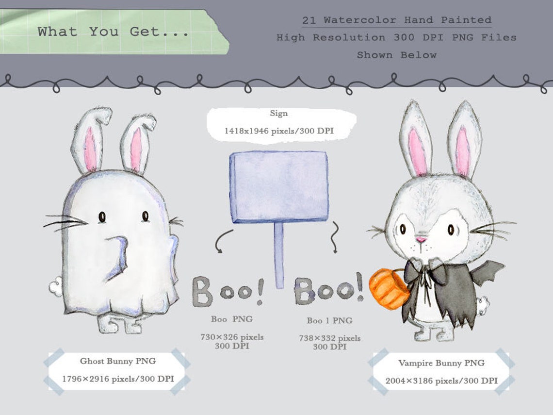 Halloween Bunnies: Hand Painted PNG Clip Art / Commercial Use - Etsy