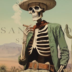Cigar Trails / Retro Skeleton Cowboy Art, Western Wall Art, Cowboy ...