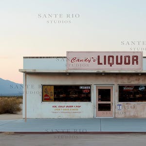 Candy's Liquor / Desert Landscape Print, Retro Liquor Store Art ...