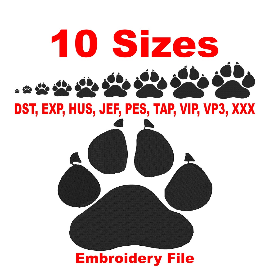 Panther Paw Embroidery Design: A Set of 10 Sizes With Instructional PDF ...