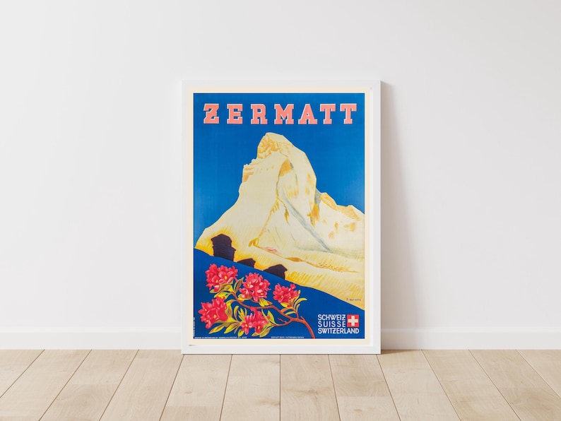 Zermatt Swiss Alps Suisse Switzerland Vintage Ski Poster - Framed Print ...