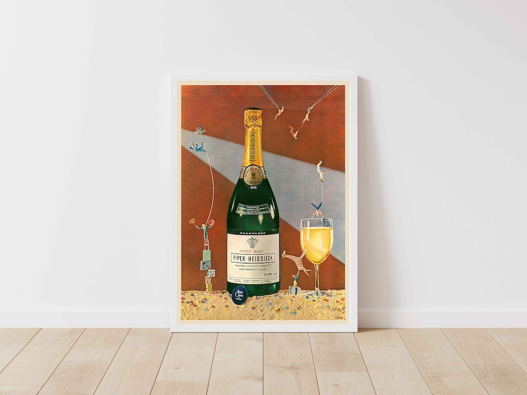 Retro Vintage Champagne Wine Bottle Drink Kitchen Art Food and Drink ...