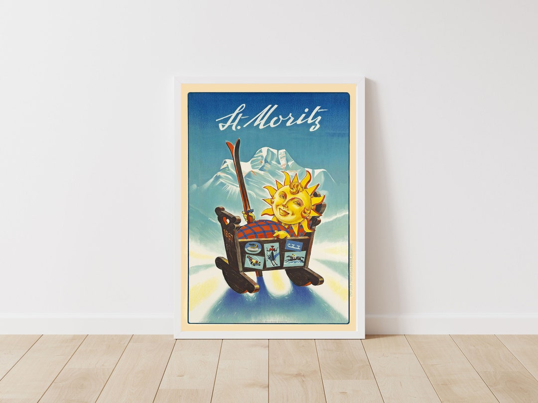 St. Moritz Switzerland Vintage Ski Poster - Framed Print - Canvas Art ...