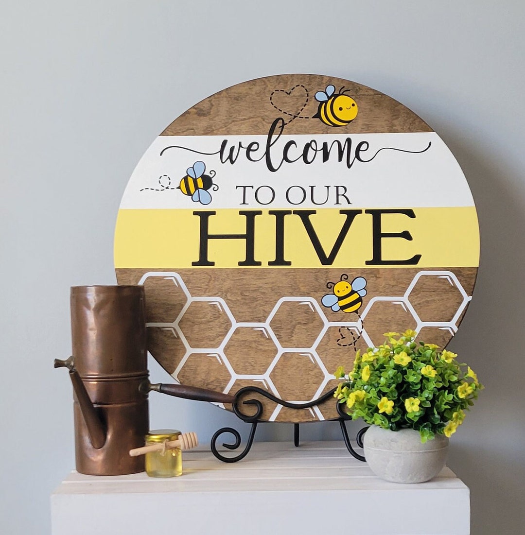 Welcome to Our Hive | Front Door Decor | Front Door Wreath | Bee | Door Hanger | Housewarming ...