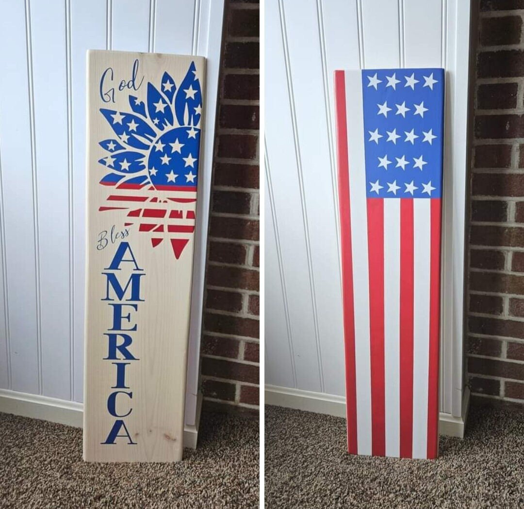 Double Sided, God Bless America Sign, American Flag Sign, 4th of July ...