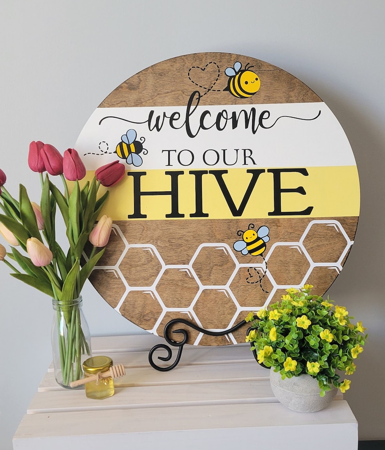 Welcome to Our Hive Front Door Decor Front Door Wreath Bee Door Hanger ...