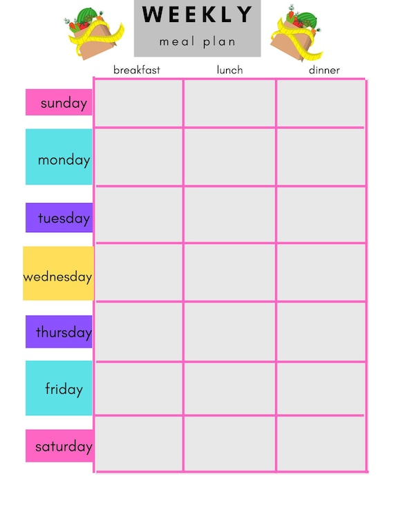 Weekly Meal Plan With Grocery List | Etsy