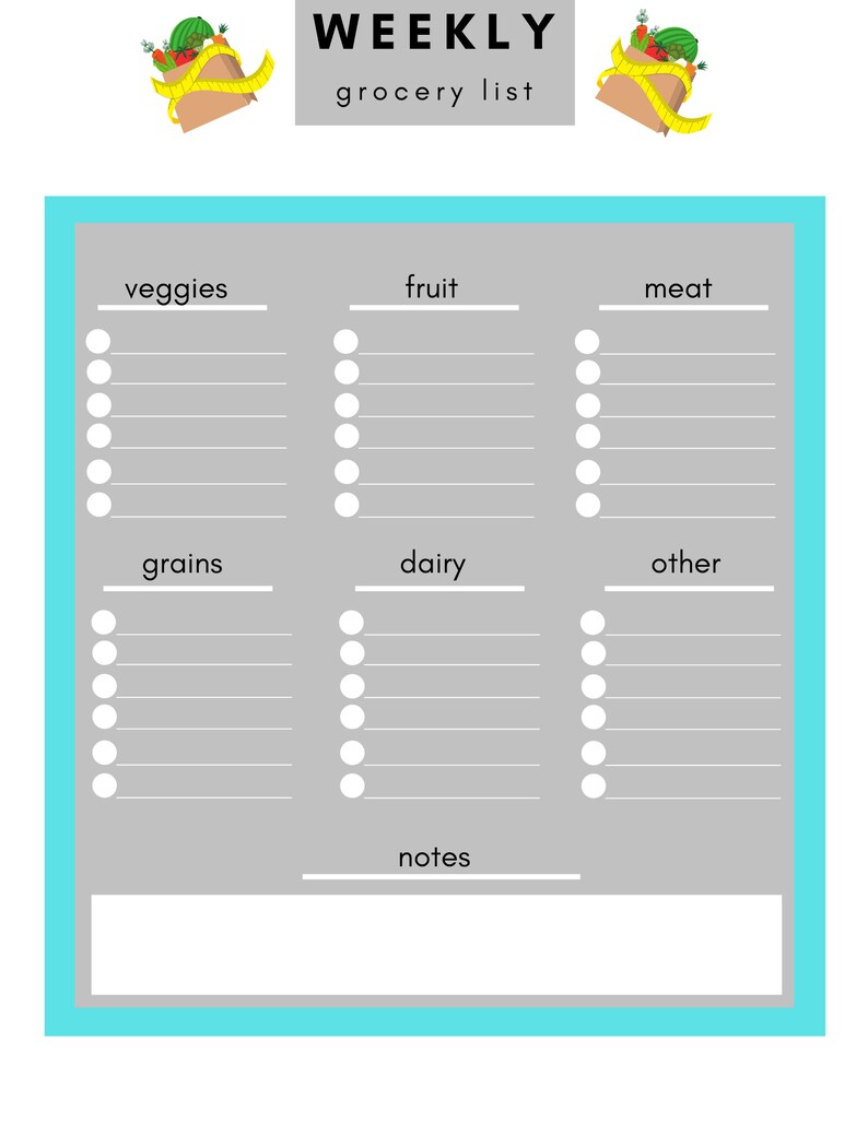 Weekly Meal Plan With Grocery List - Etsy
