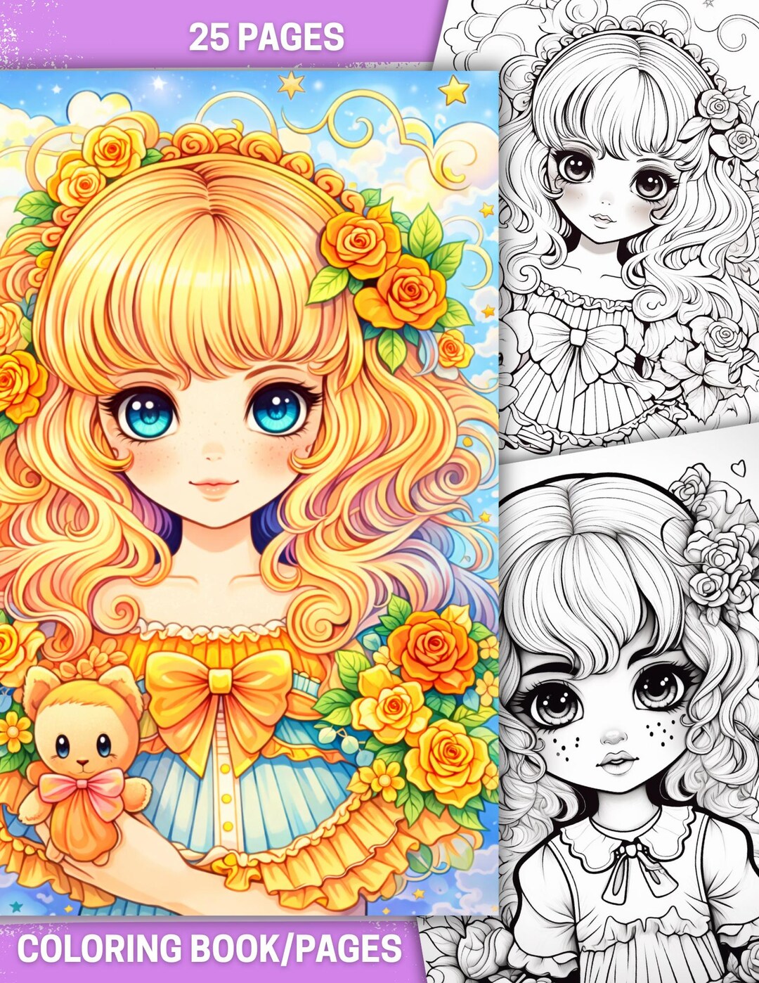 Kawaii Girls Coloring Book | Anime Style Art, 25 Pages | Printable PDF ...