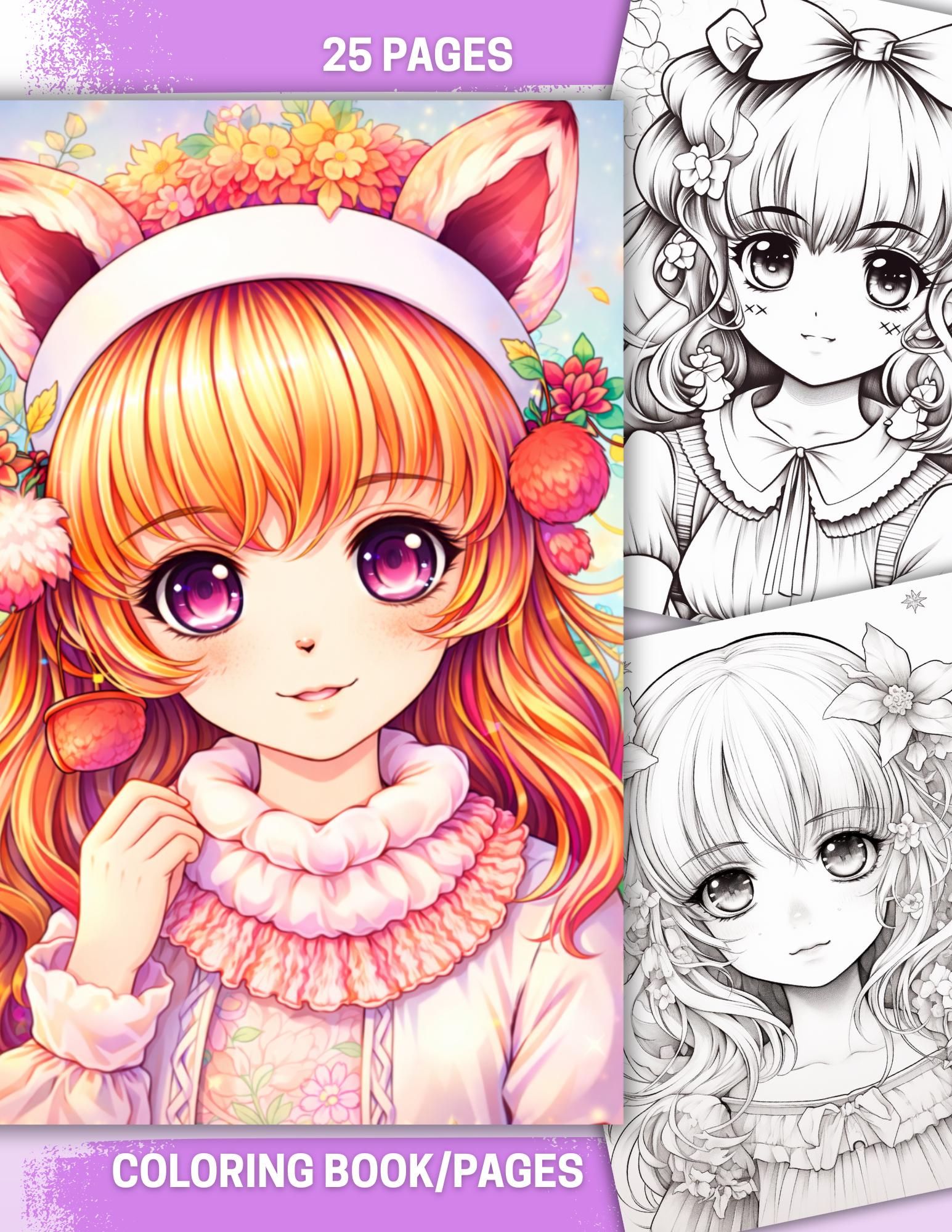 Kawaii Girls Coloring Book | Anime Style Art, 25 Pages | Printable PDF ...