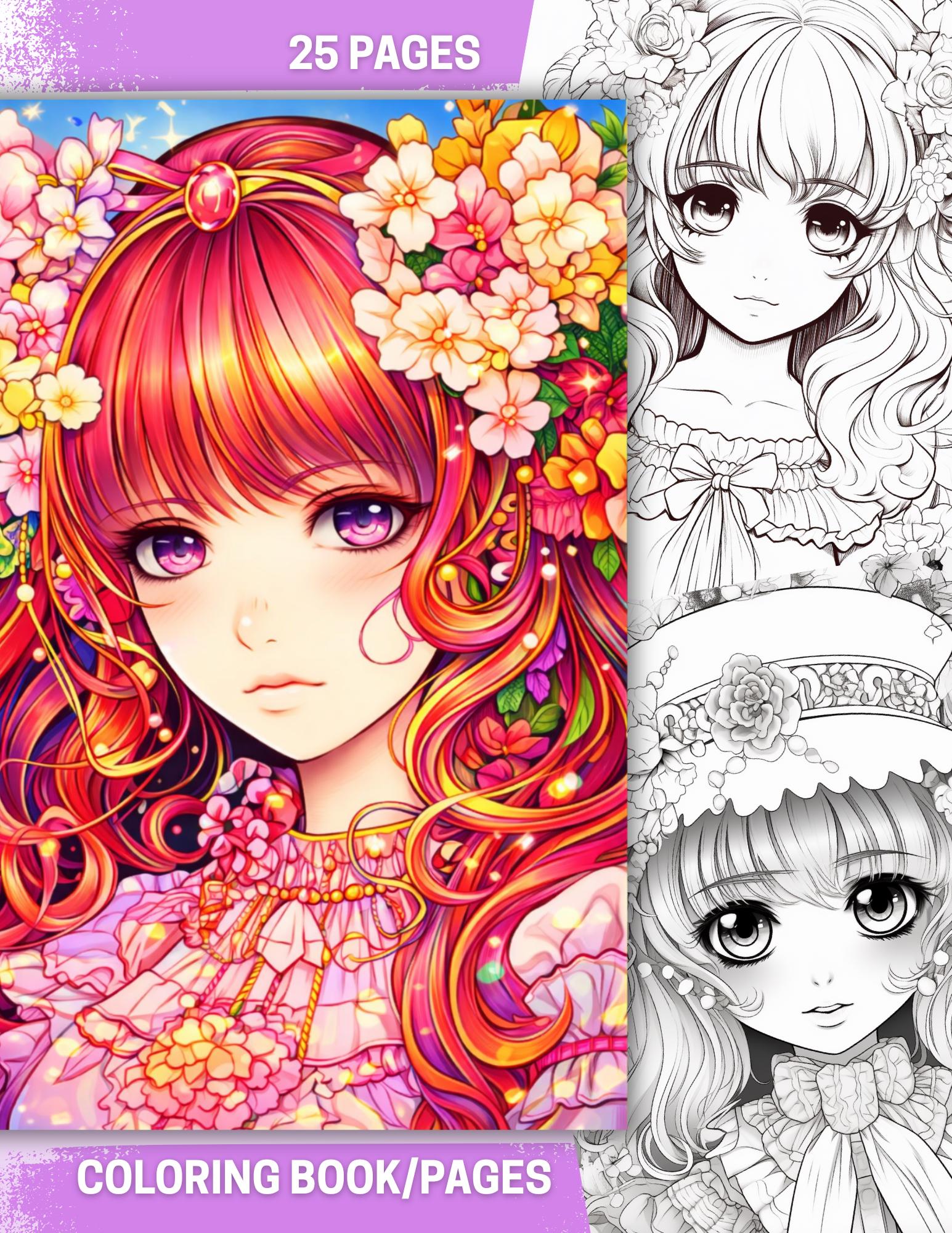 Kawaii Girls Coloring Book | Anime Style Art, 25 Pages Printable PDF ...