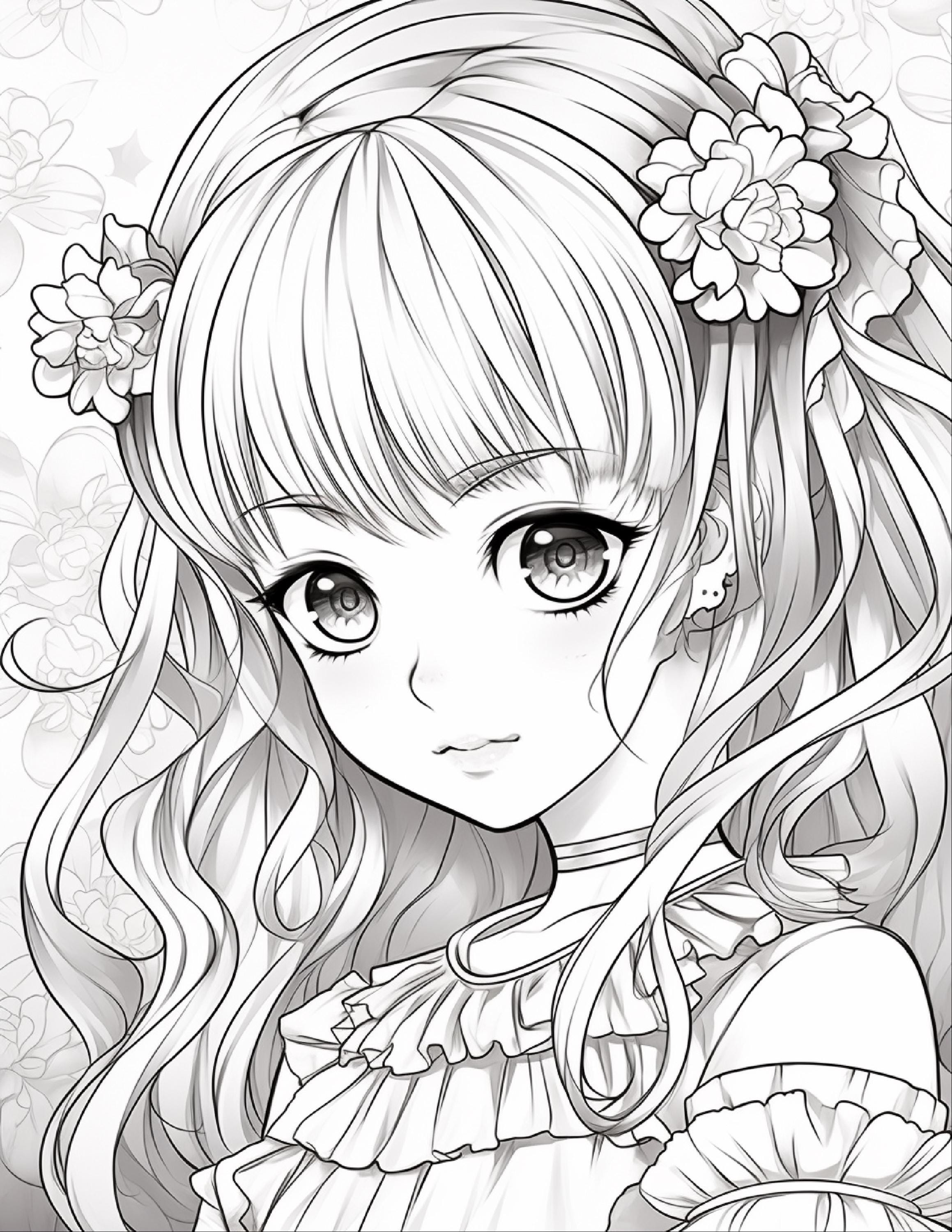 Kawaii Girls Coloring Book | Anime Style Art, 25 Pages | Printable PDF ...