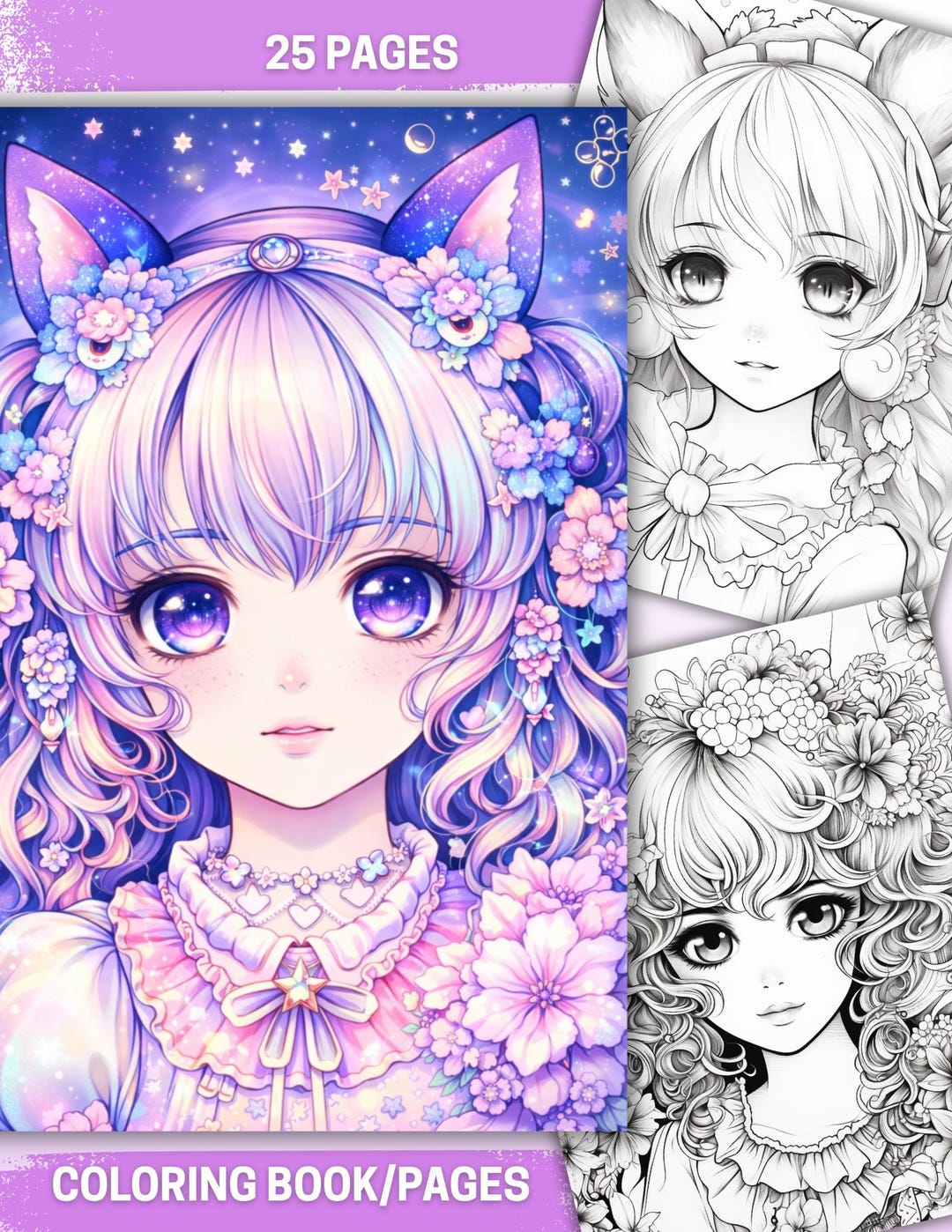 Kawaii Anime Girls Coloring Book | 25 Printable Pages | PDF Download ...