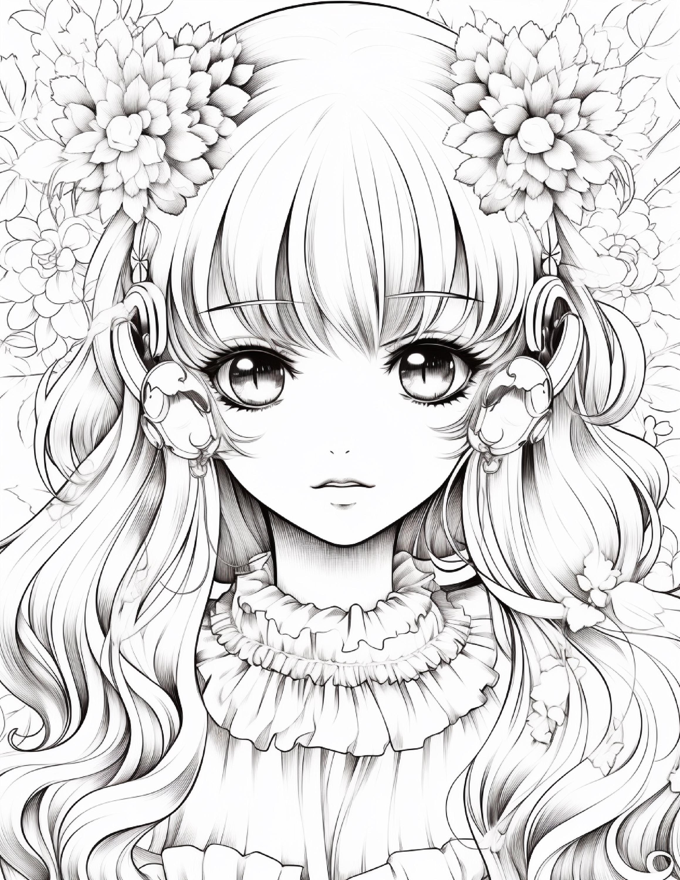 Kawaii Girls Coloring Book | Anime Style Art, 25 Pages | Printable PDF ...