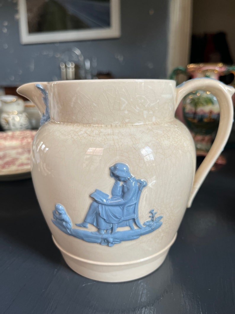 Antique English Cream & Blue Wedgwood 6" Jug - Pitcher - Queensware ...