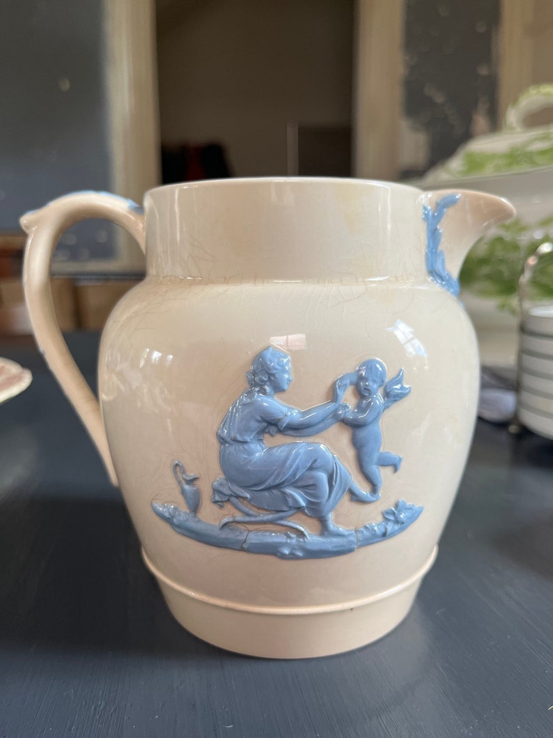 Antique English Cream & Blue Wedgwood 6" Jug - Pitcher - Queensware ...