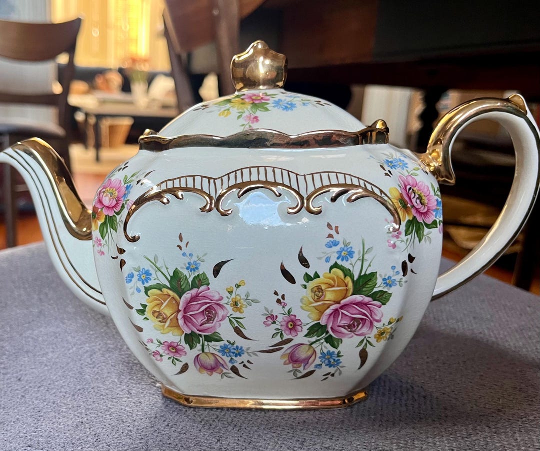 Vintage Sadler Cube Teapot - Made in England - Signed / Numbered- Rose ...