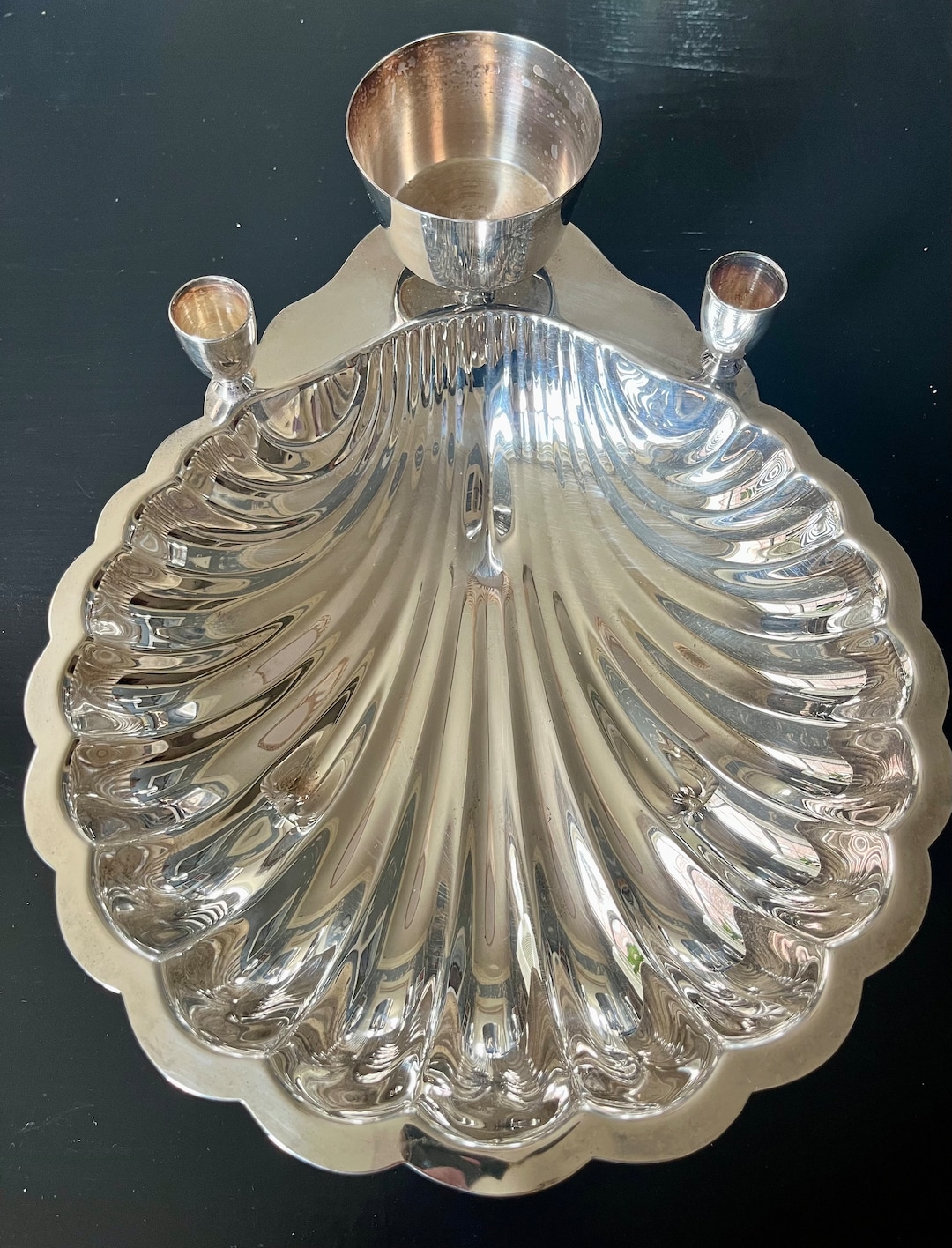 Vintage - Sterling Silver Plated Footed Clam Shell Bowl / Candle Holder ...