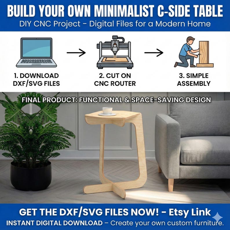 Minimalist C-side Table CNC Router DXF File: Modern Stool Plans ...