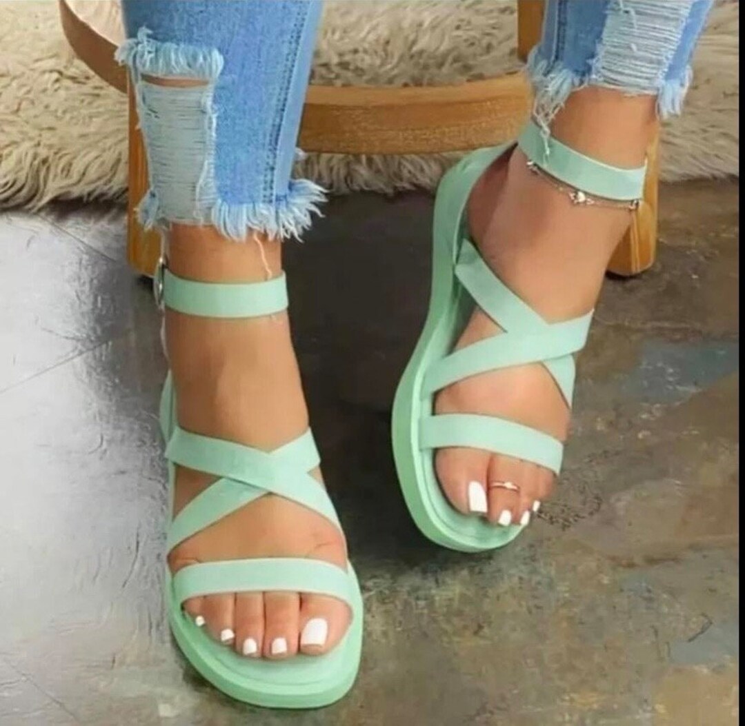 Green Strappy Sandals - Etsy