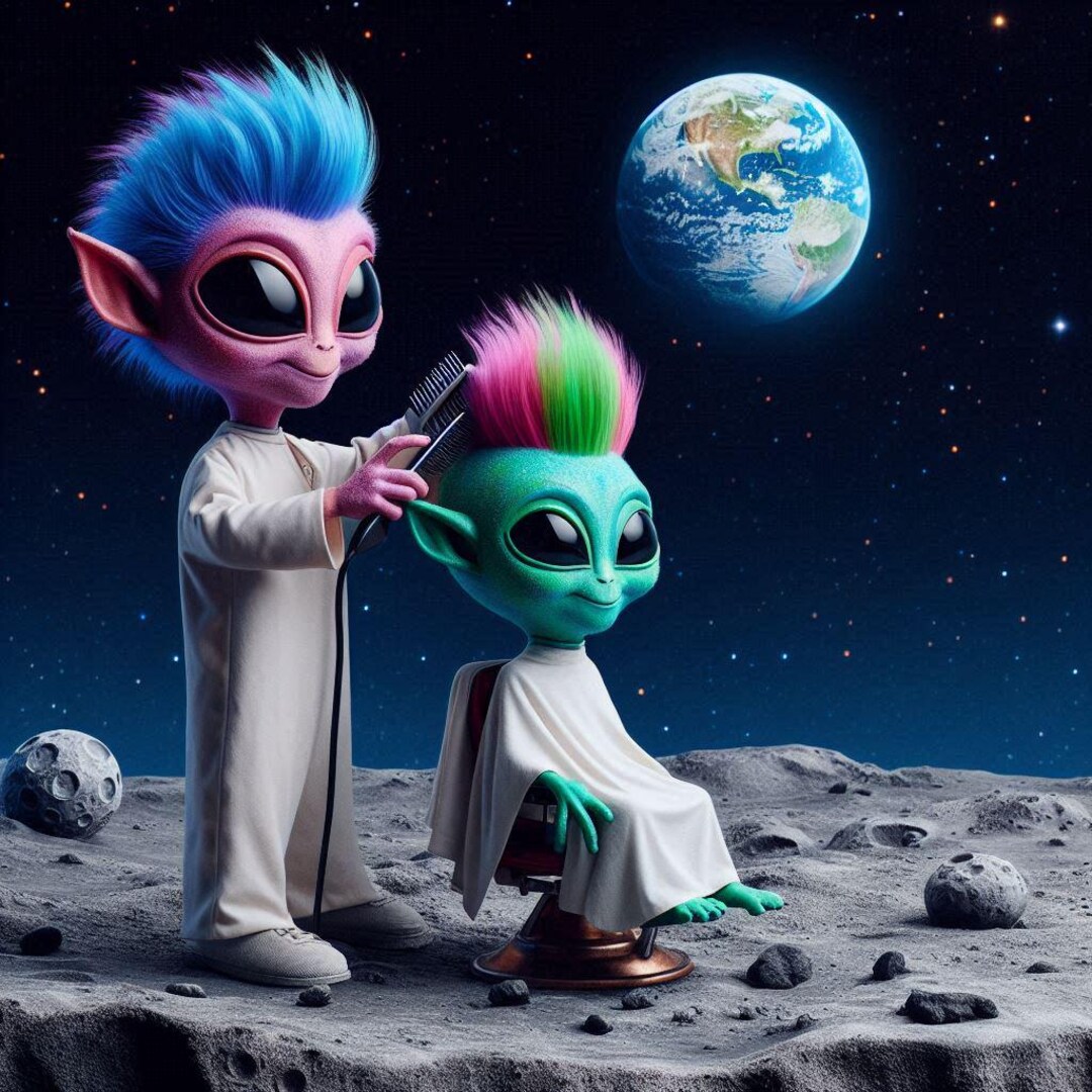 Whimsical Alien Haircut Wall Art Space-themed Poster for Home or Office ...