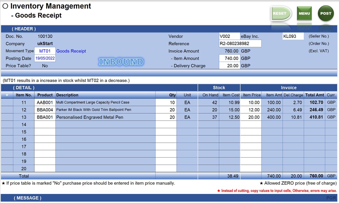Ver 1) Small Business Inventory Management System, Mini ERP (excel ...