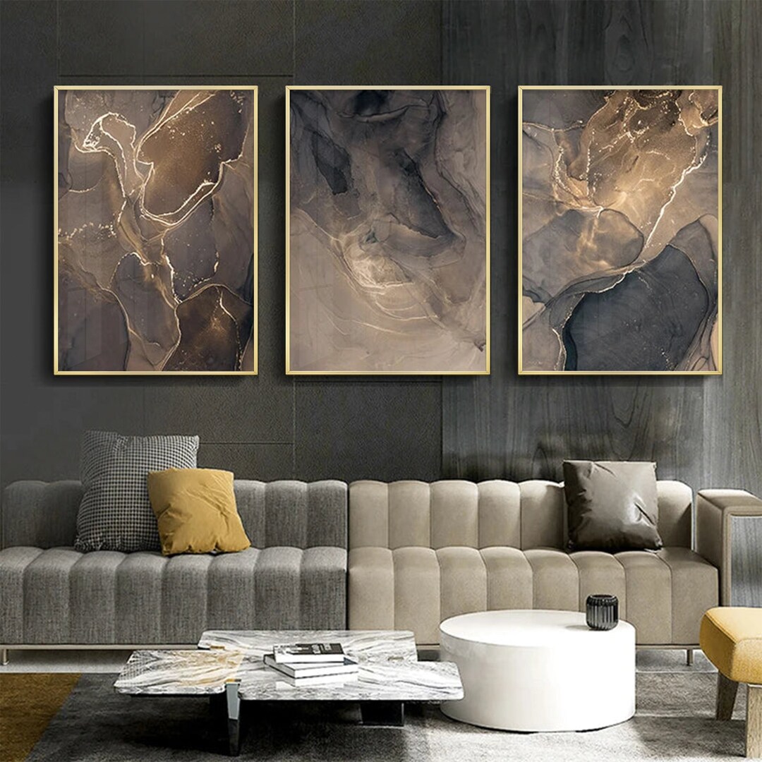 Abstract Gold Accent Art, Metal Framed Canvas Print Set, Luxurious ...