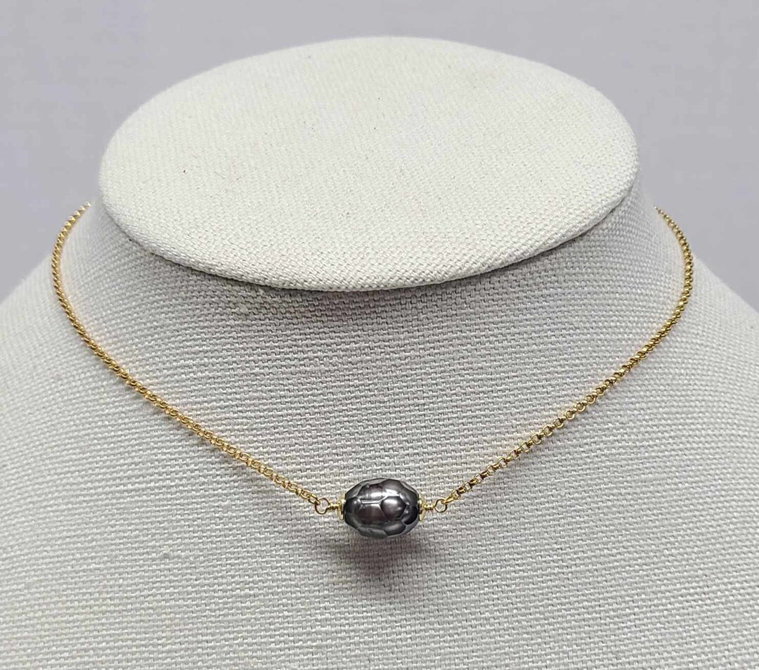 Faceted Tahitian Pearl Gold Vermeil Minimalist Adjustable Choker ...