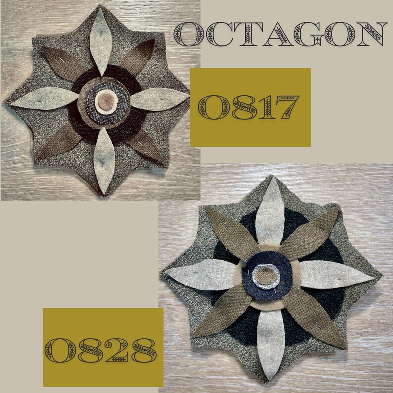 8" Octagon Penny Rug Kit - Wool Pattern Pieces, Practice Pieces, Wool ...