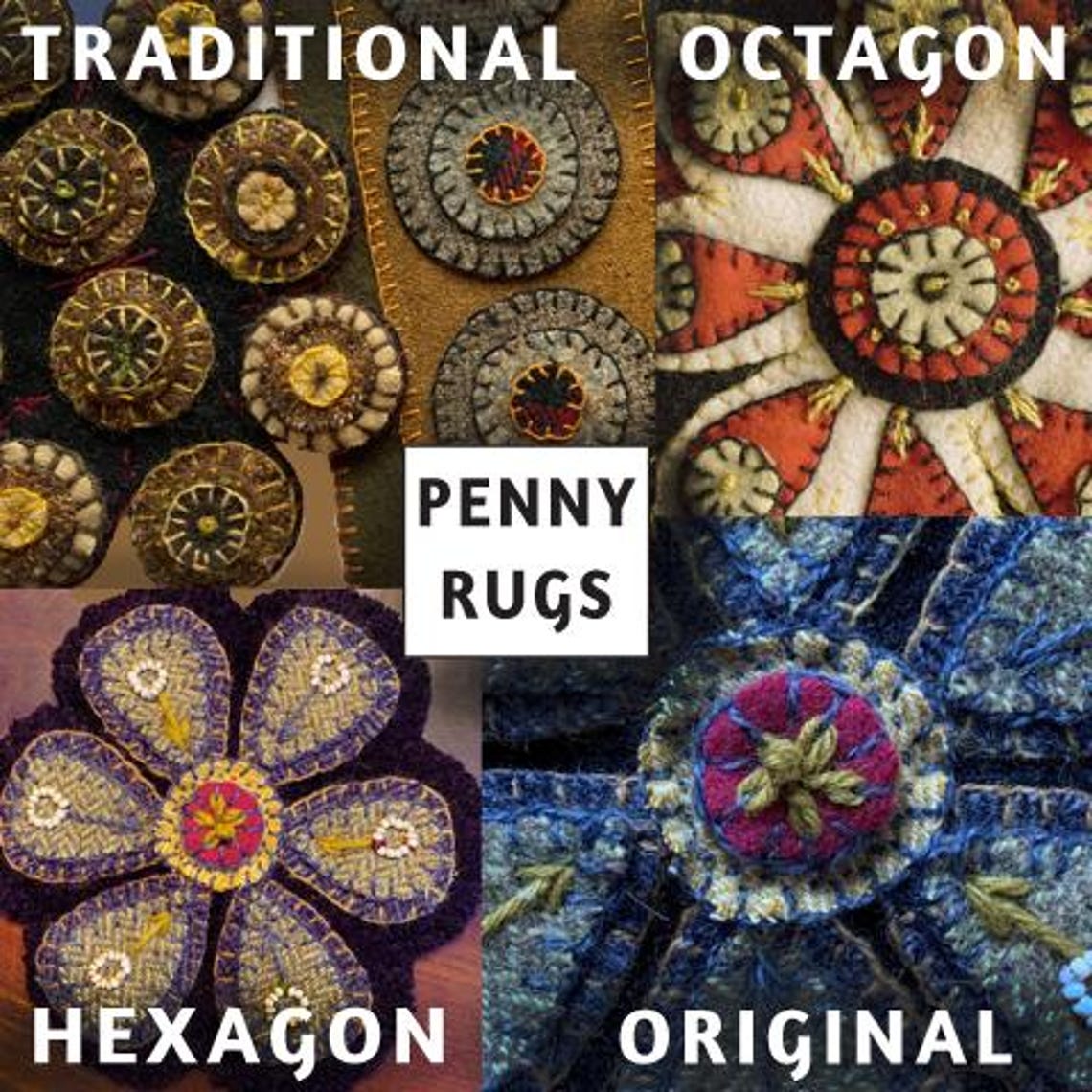 7.5" Pentagon Penny Rug Kit - Made to Order Wool Pattern Pieces ...