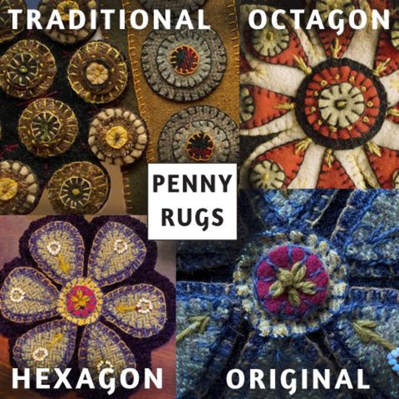 Intermediate Wool Penny Rug Kit – 10" Hexagon Folk Art Design – Learn ...