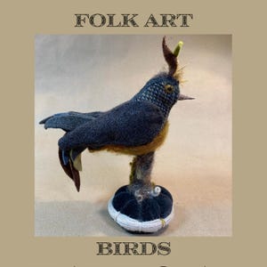 Wool & Needle-felted Folk Art Bird on a Velvet Pincushion - Sewing ...
