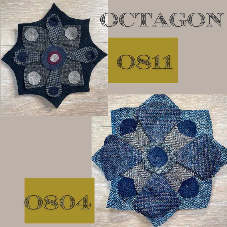 8" Octagon Penny Rug Kit - Wool Pattern Pieces, Practice Pieces, Wool ...