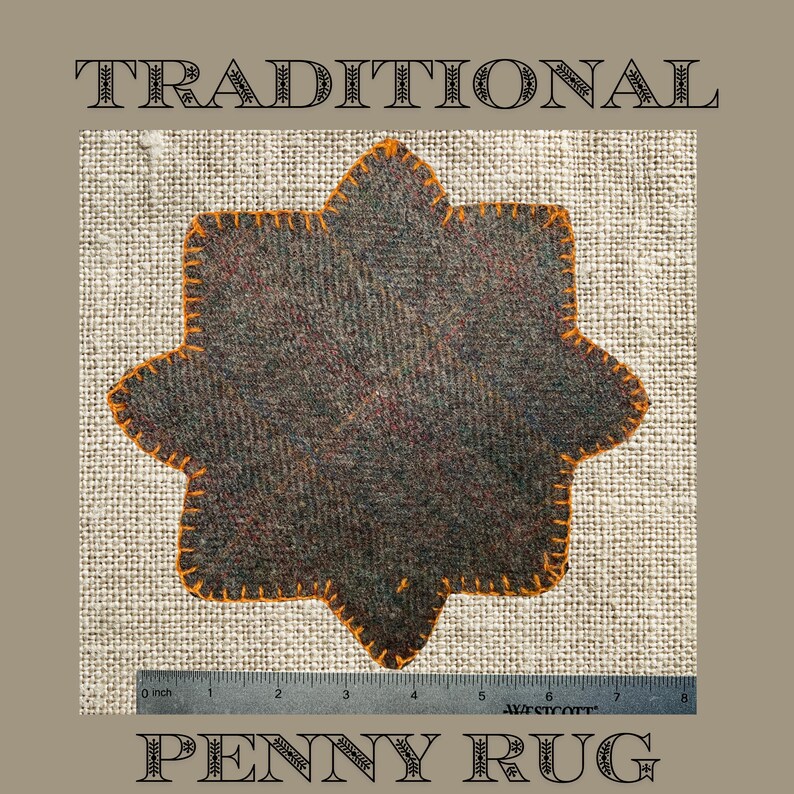 7.5" Unique Floral Folk Art Penny Rug - Reclaimed and Repurposed Wool ...